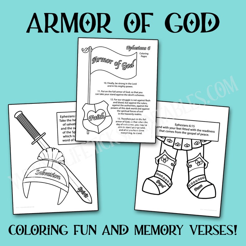 Armor of God Coloring Pages: Ephesians 6 Bible Activity (PDF) - Etsy