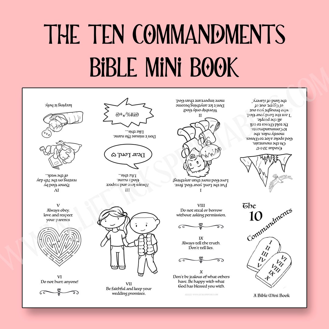 The 10 Commandments Mini Coloring Book - Mini Zine | Bible Verses From ...