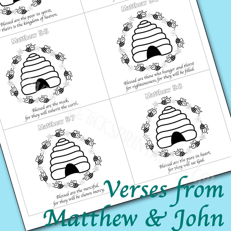 The Beatitudes Coloring Flashcards & Bookmarks Bible Learning Coloring ...