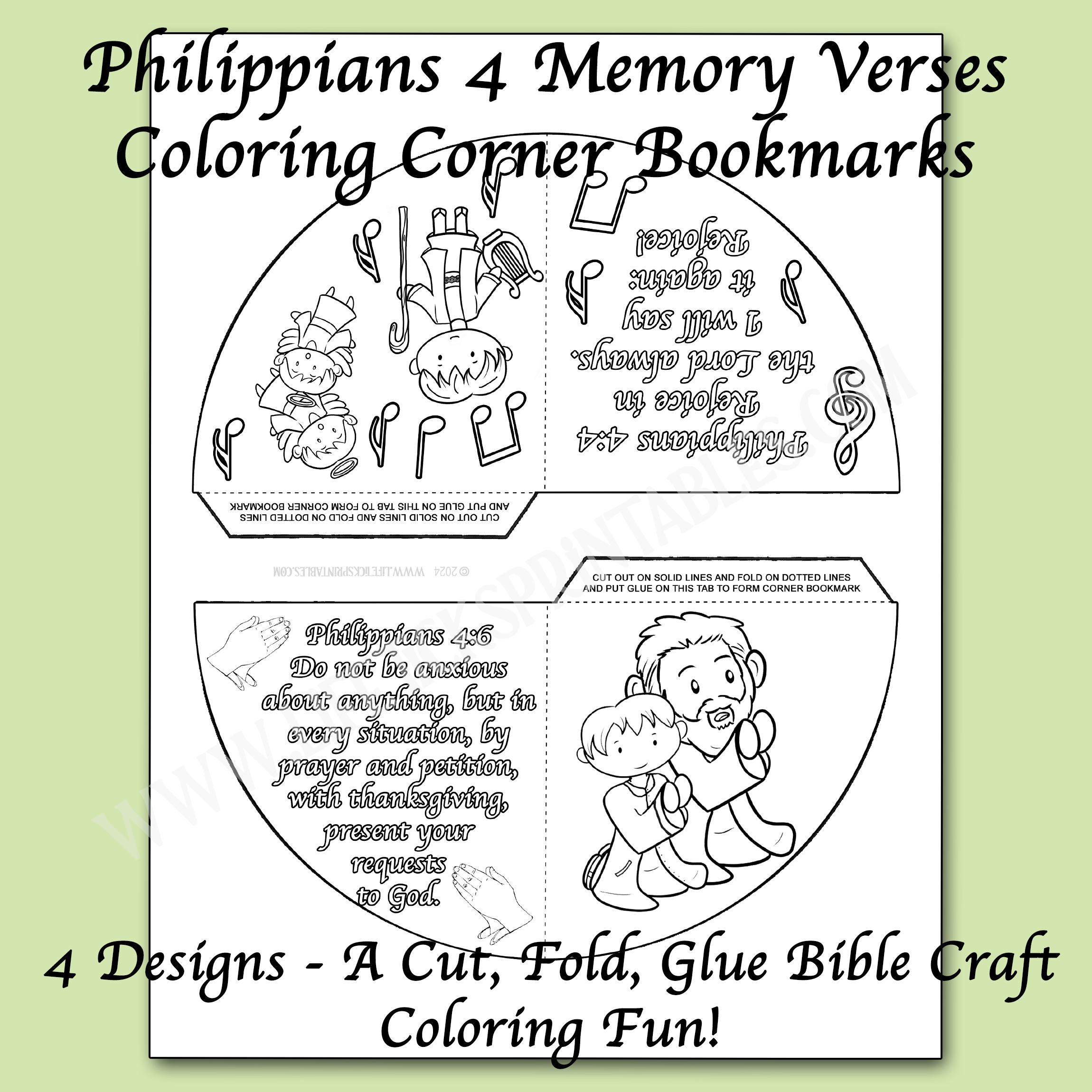 Philippians Chapter 4 Corner Bookmark Coloring Activity | 4 Designs ...