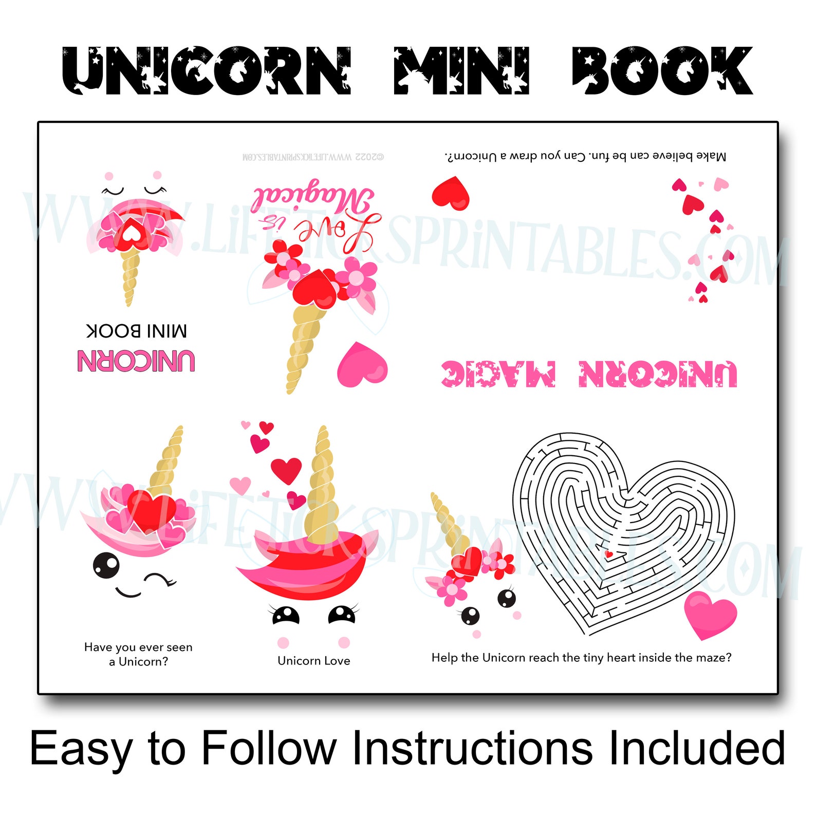 Pretty Unicorn Mini Zine Unicorn Mini Book Activity Includes - Etsy