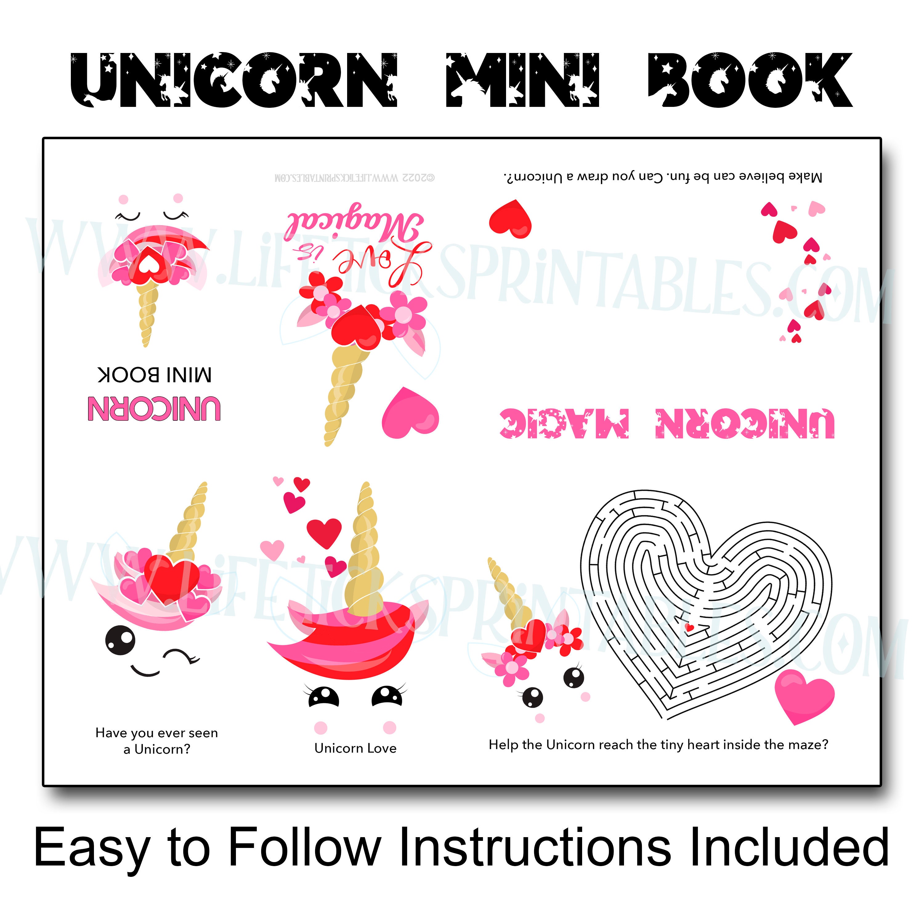 Pretty Unicorn Mini Zine | Unicorn Mini Book Activity Includes Drawing ...