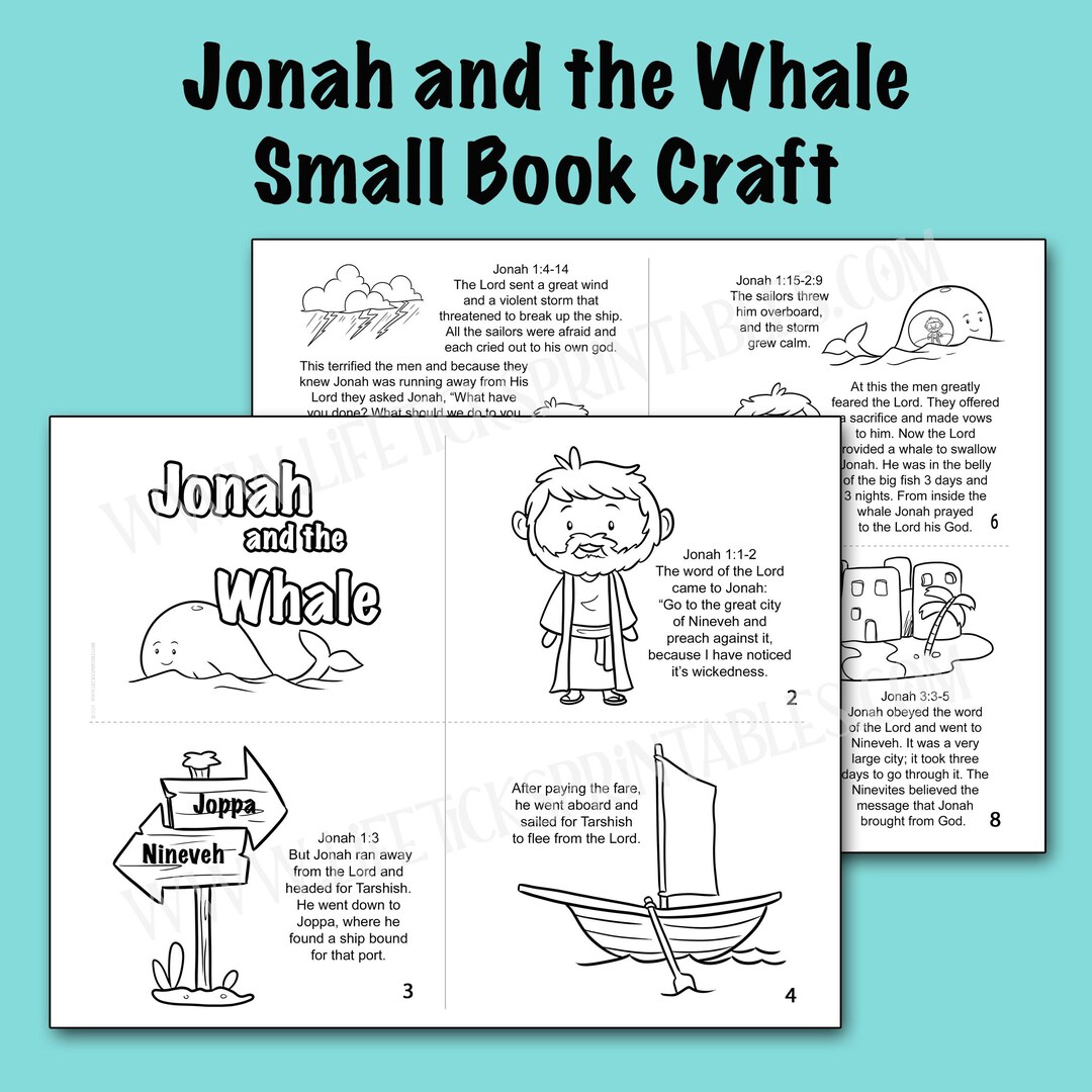 Jonah and the Whale: Small Coloring Book Craft, Bible Story Activity ...