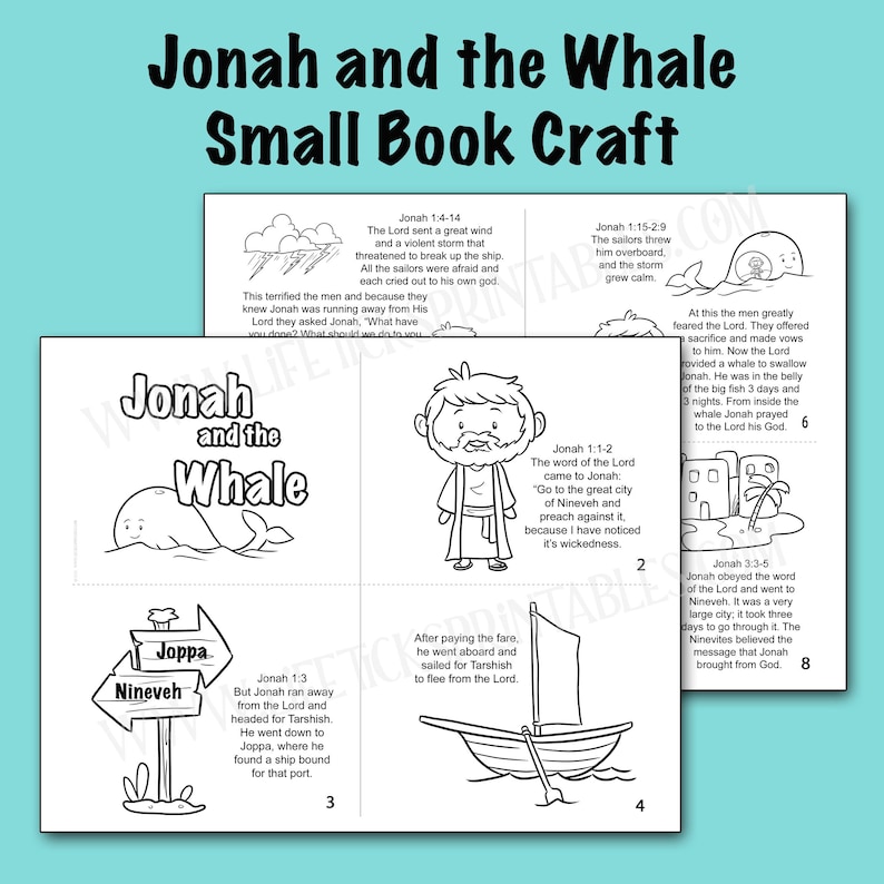 Jonah and the Whale: Small Coloring Book Craft, Bible Story Activity ...