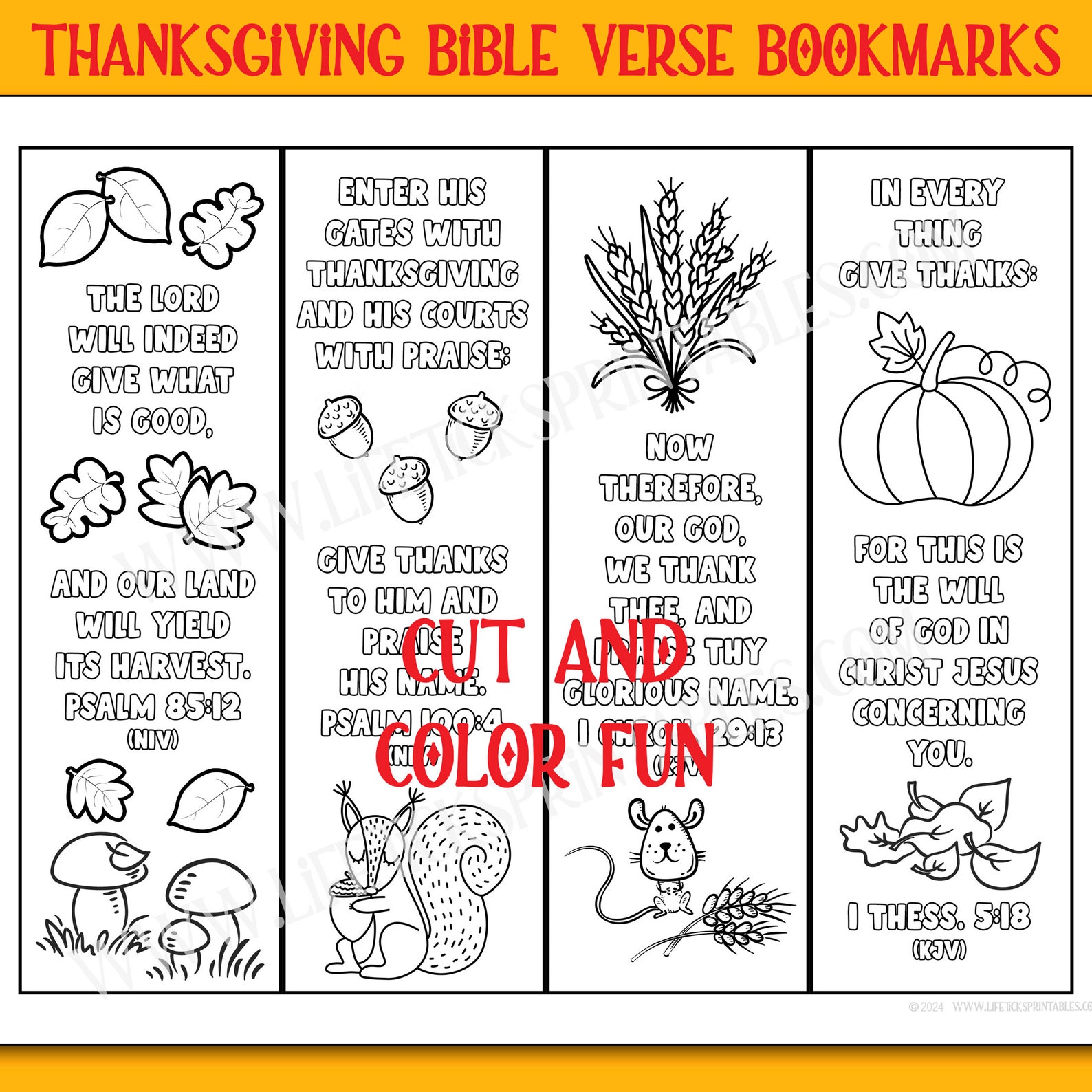 Autumn Thanksgiving Bible Verse Bookmarks: Color & B/W Coloring ...