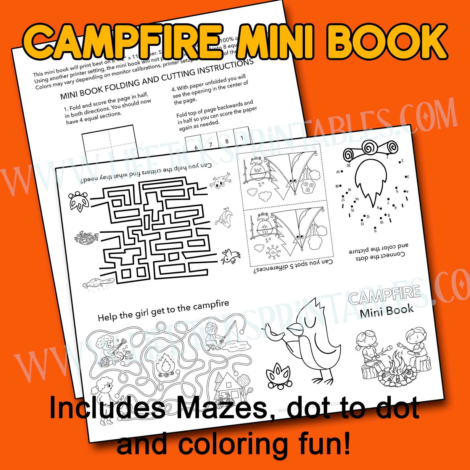 Campfire Coloring Mini Zine | Fun Coloring Activity Mini Book | Fold ...