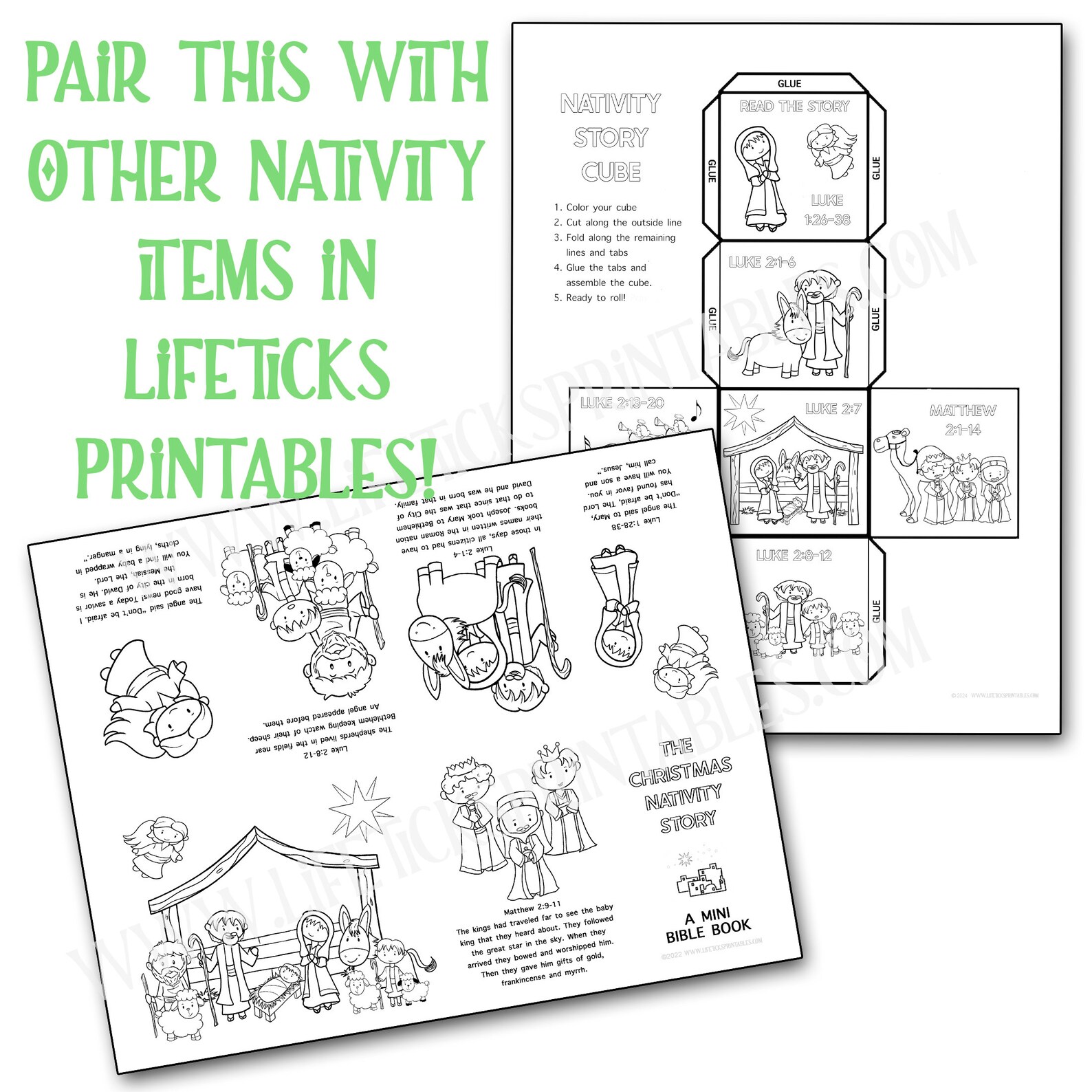 Christmas Nativity Story Coloring Cube Craft: Bible Verse Activity (PDF ...