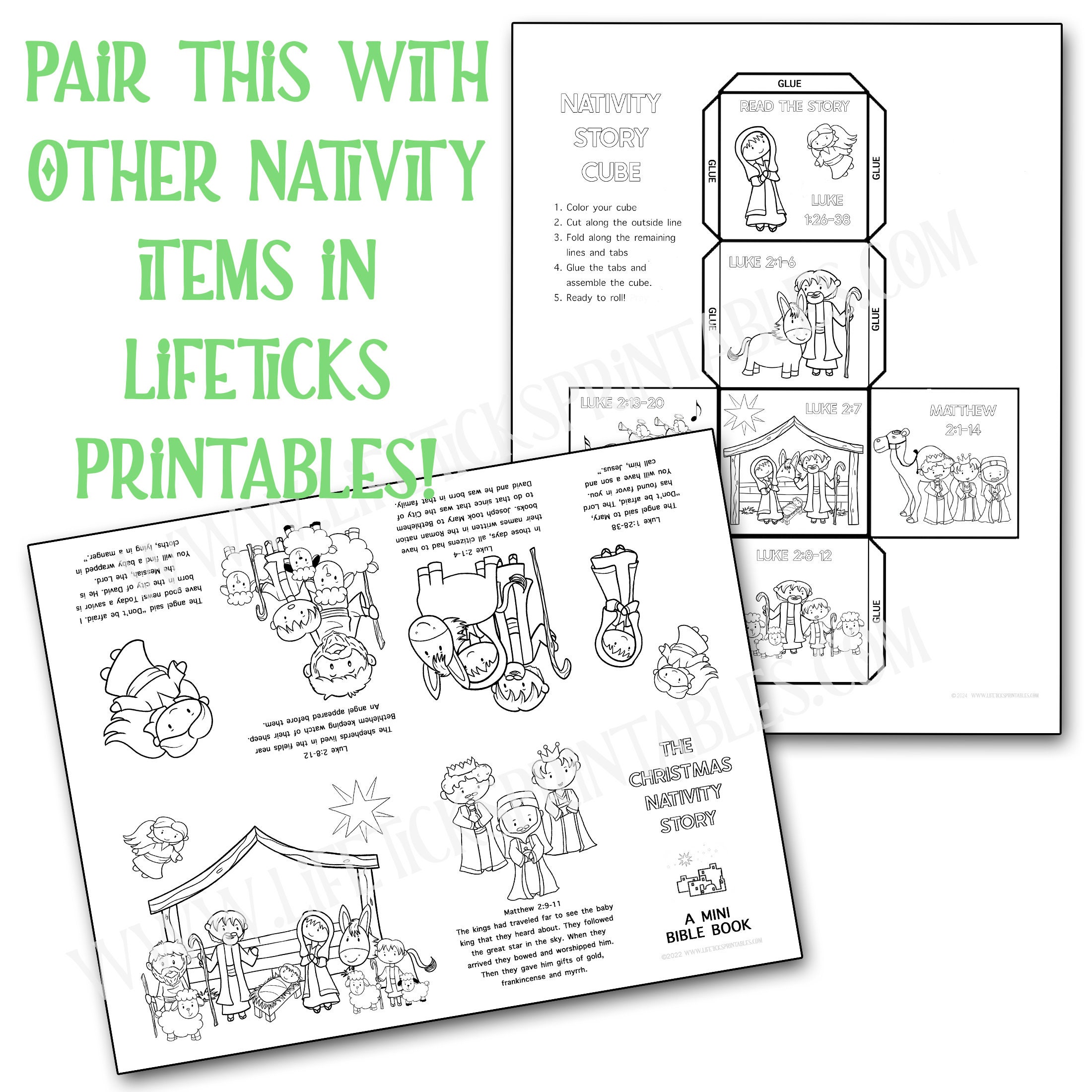 Christmas Nativity Story Coloring Cube Craft: Bible Verse Activity (PDF ...
