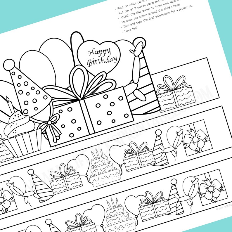 Happy Birthday Printable Crown | Coloring Activity Party Favor | Color ...