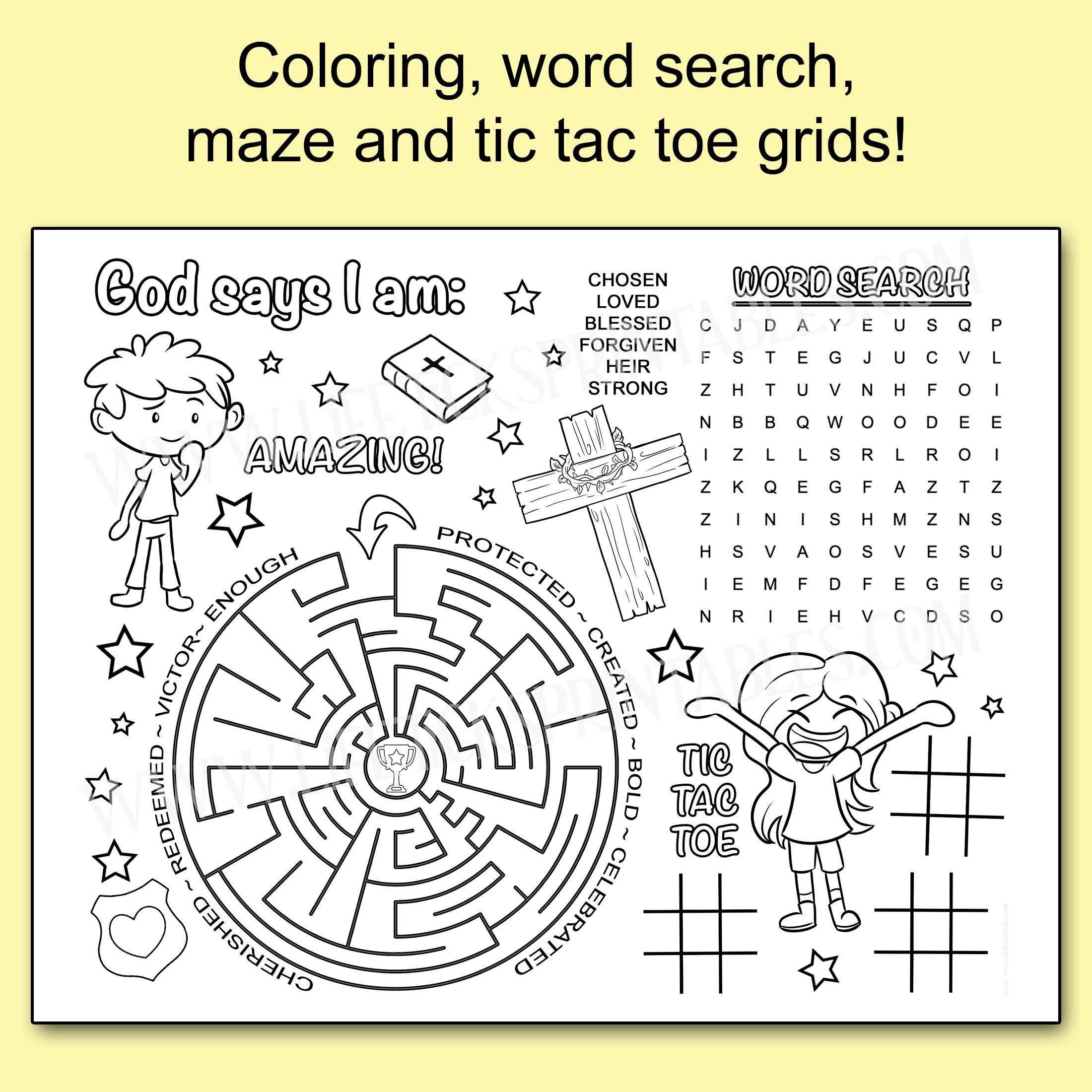 God Says I Am Activity Page: Bible Affirmations, Coloring, Maze (PDF ...