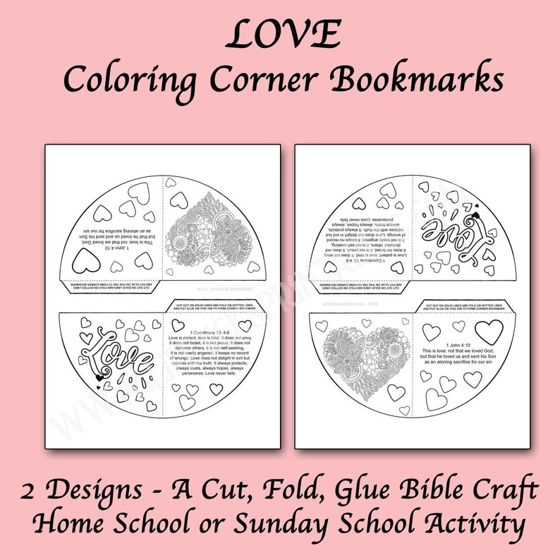 Love Bible Verse Corner Bookmarks Coloring Activity | 1 Corinthians 13 ...