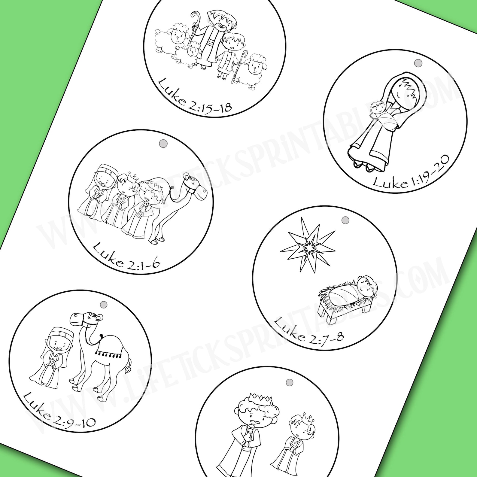 Christmas Story Coloring Tree Ornaments | Nativity Bible Verse ...