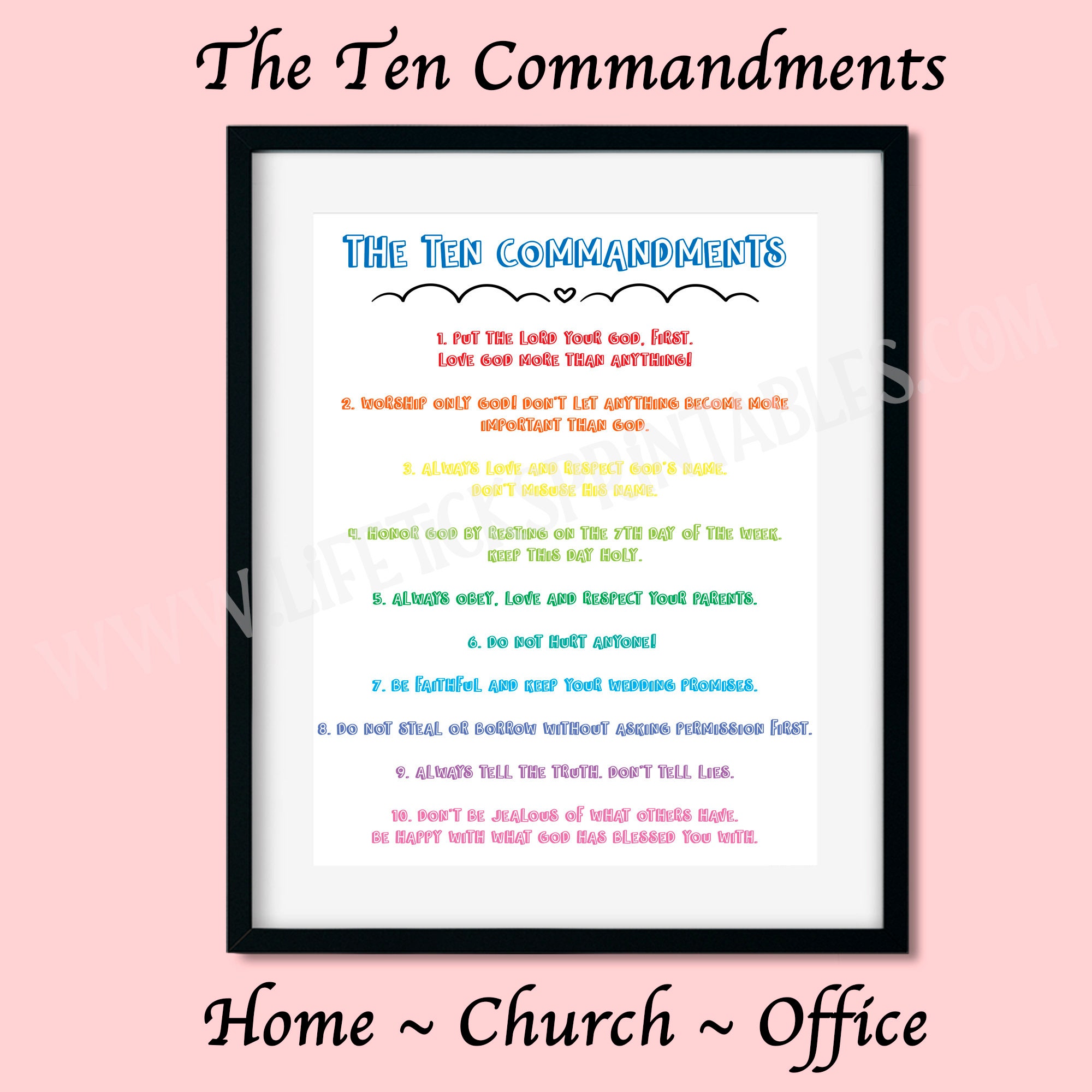 The 10 Commandments Bulletin Board and Frameable Wall Art Exodus 20 ...