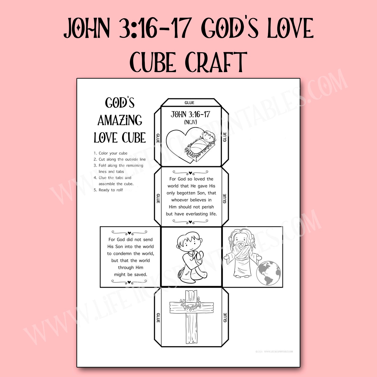God's Love Coloring Cube Craft John 3:16-17 Activity (PDF) - Etsy
