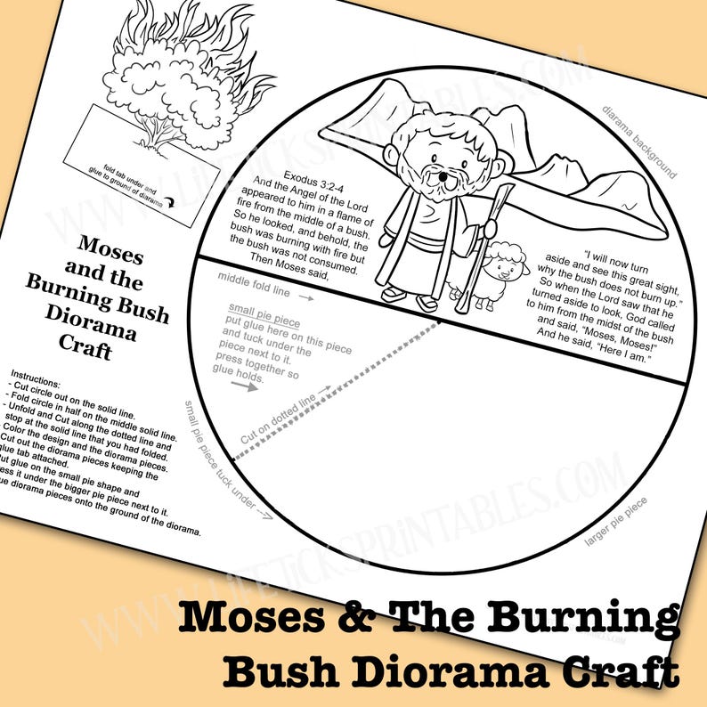 Moses & the Burning Bush Diorama Craft: Sunday School Coloring Activity ...