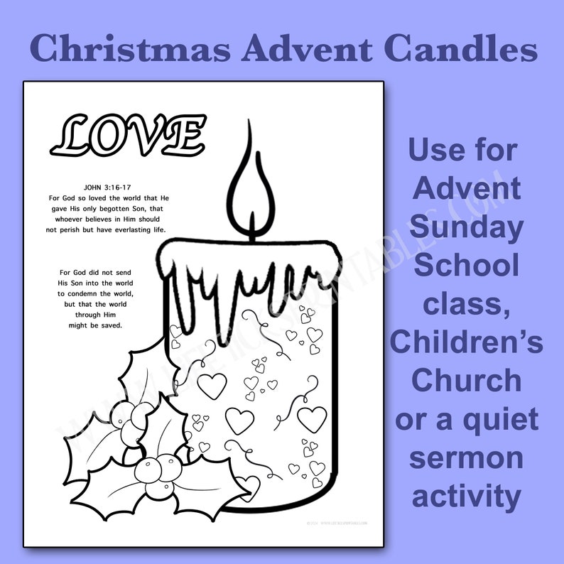 Advent Candles Coloring Pages: Bible Verses, Christmas Activity (PDF ...
