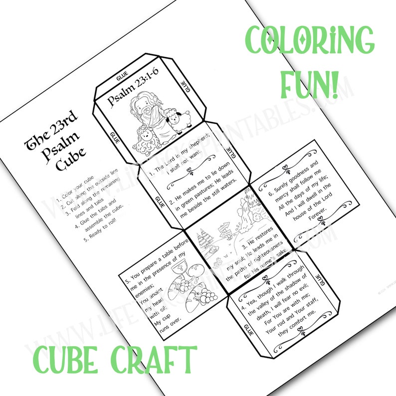 Psalm 23 Cube Coloring Craft | Bible Learning Activity | Home, Church ...