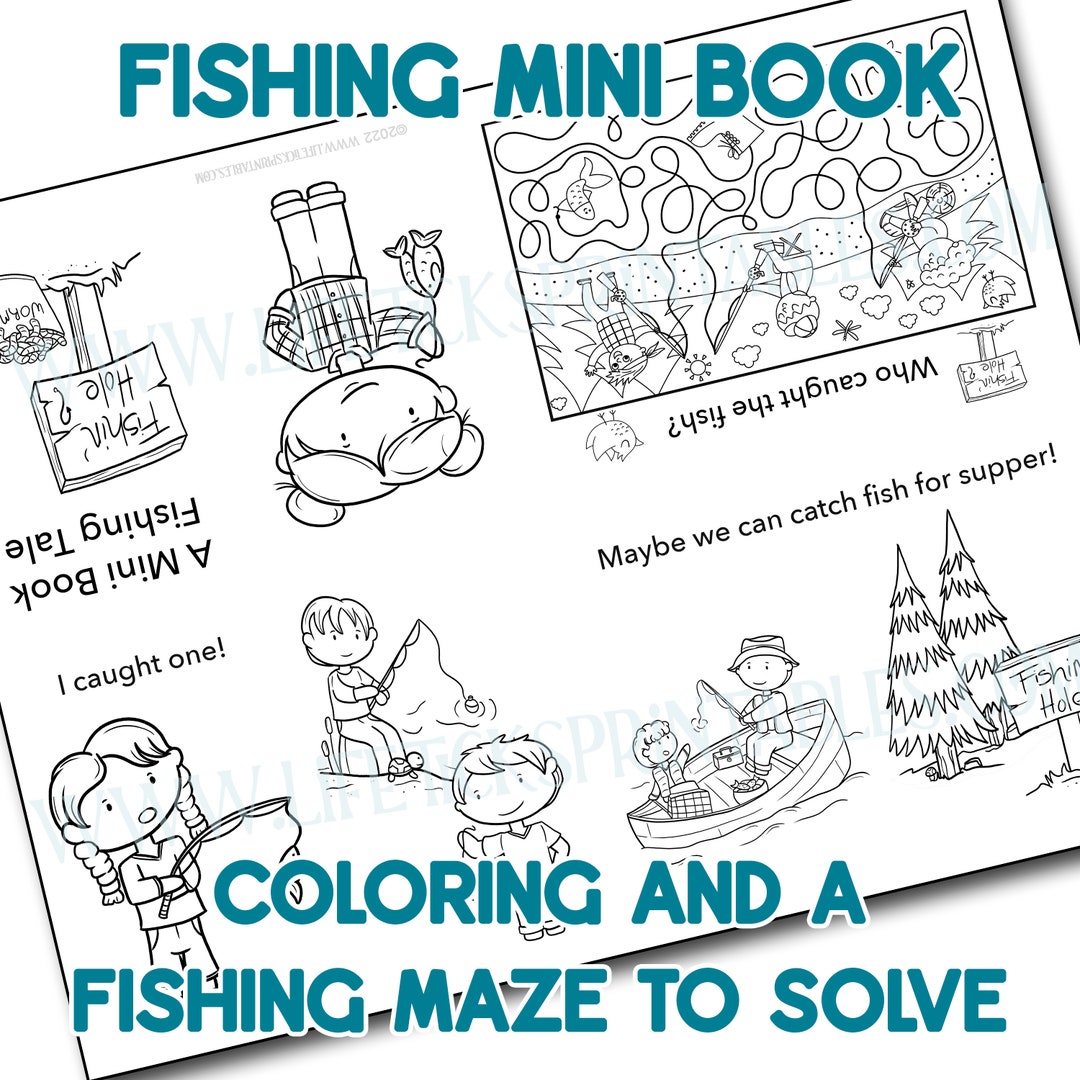 Kid's Fishing Mini Coloring Book: Fold & Cut Activity Mini Zine (PDF ...