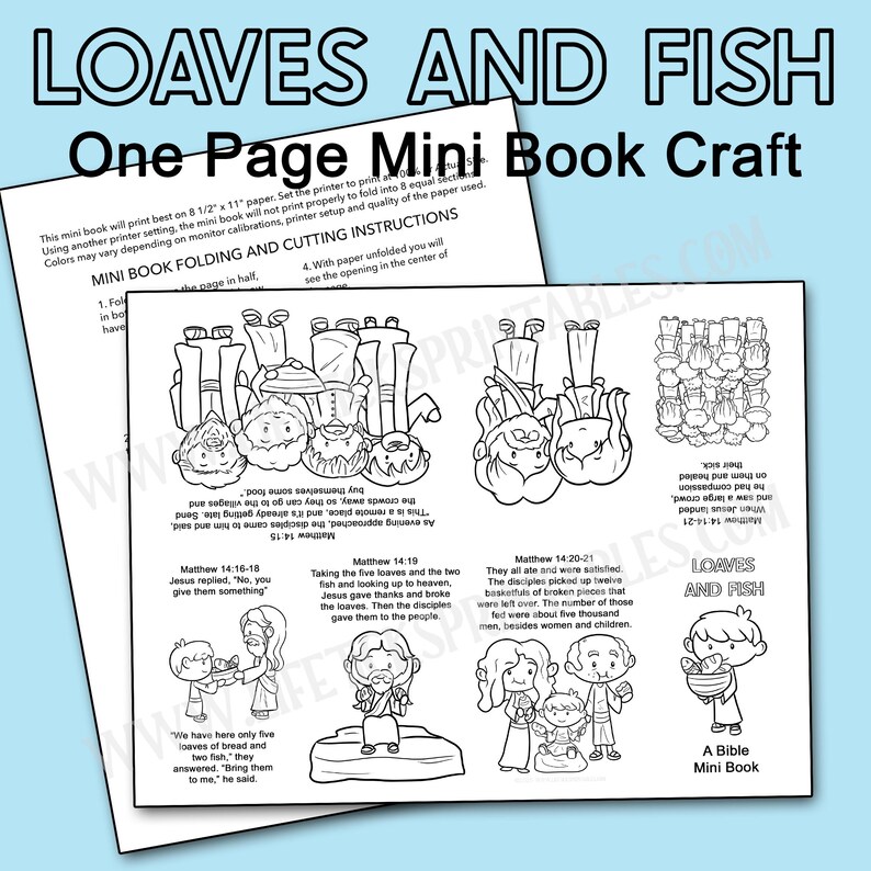 Jesus Blessed Loaves & Fish Mini Coloring Book | Bible Scripture Craft ...