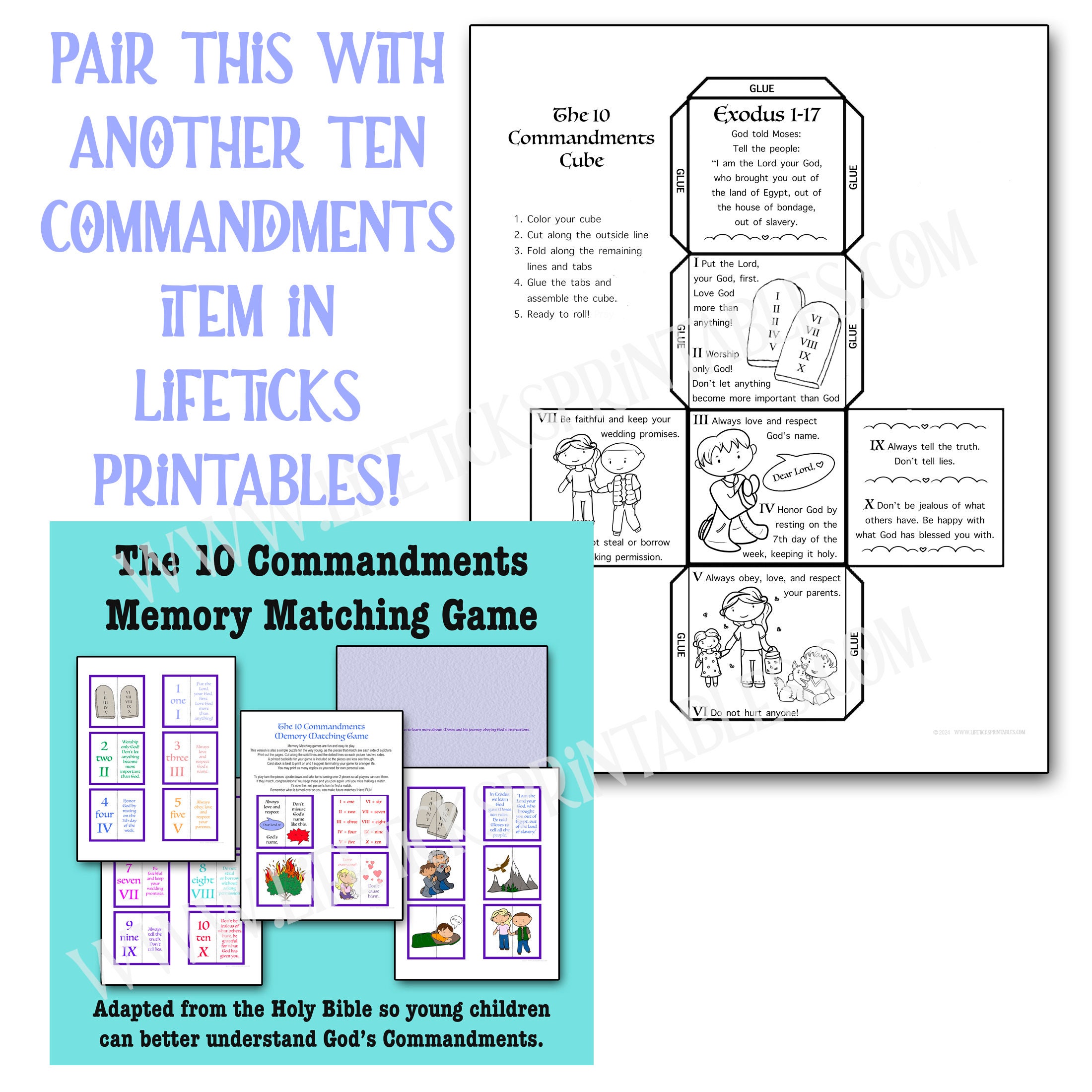 10 Commandments Cube Coloring Craft | Learning Activity | Home, Church ...