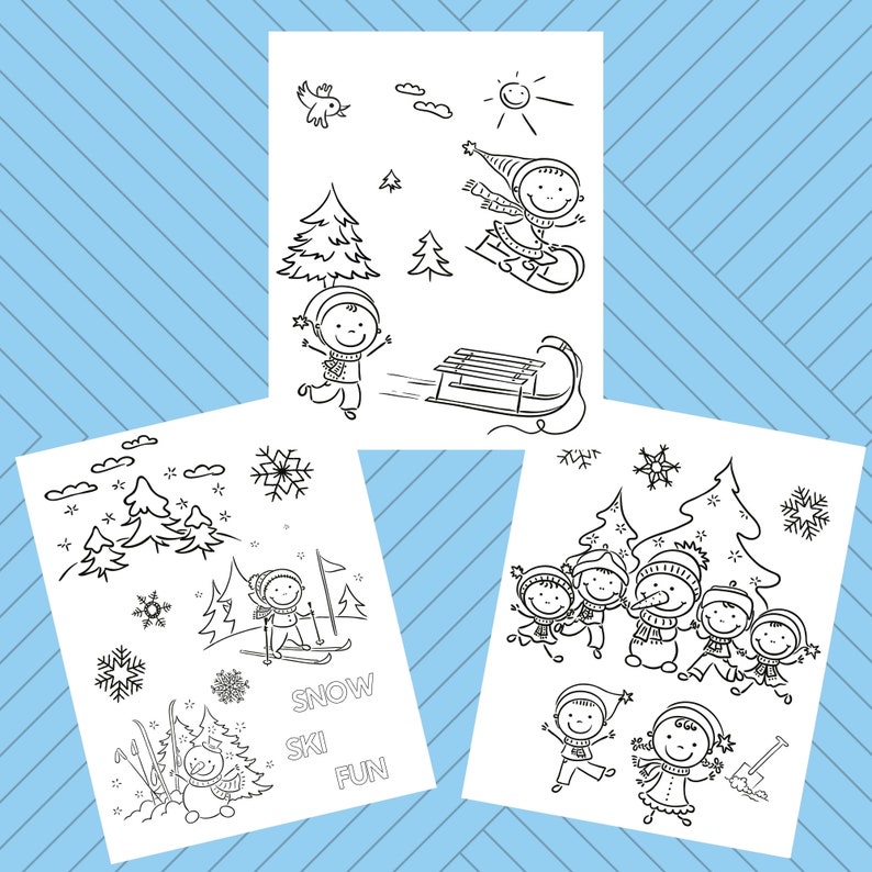 Winter Snow Children's Coloring Pages | Snowman Fun | Sleds and ...