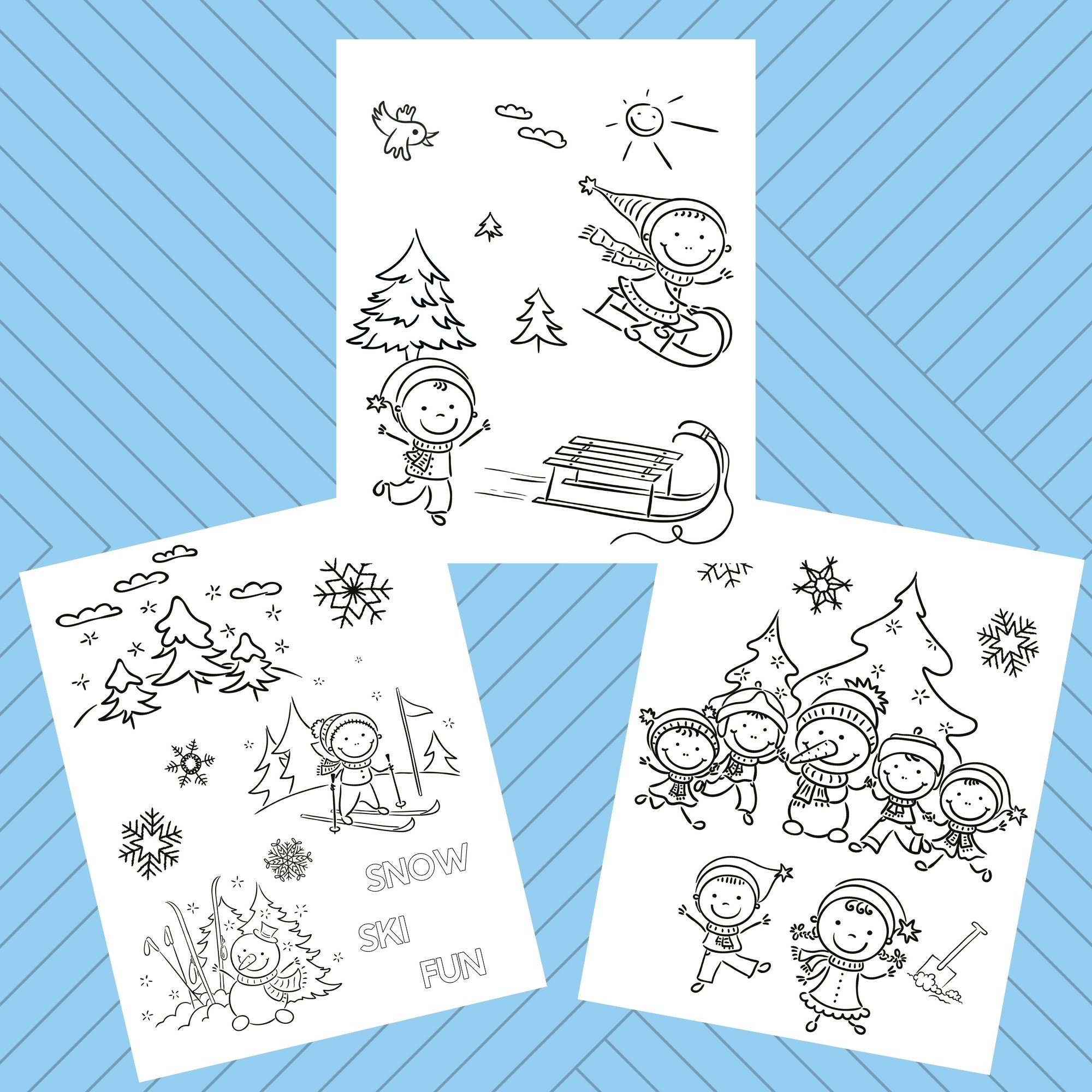 Winter Snow Children's Coloring Pages | Snowman Fun | Sleds and ...