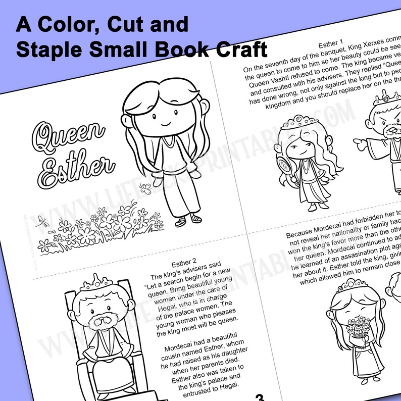 Queen Esther Bible Story: Small Coloring Book Craft (PDF Download) - Etsy