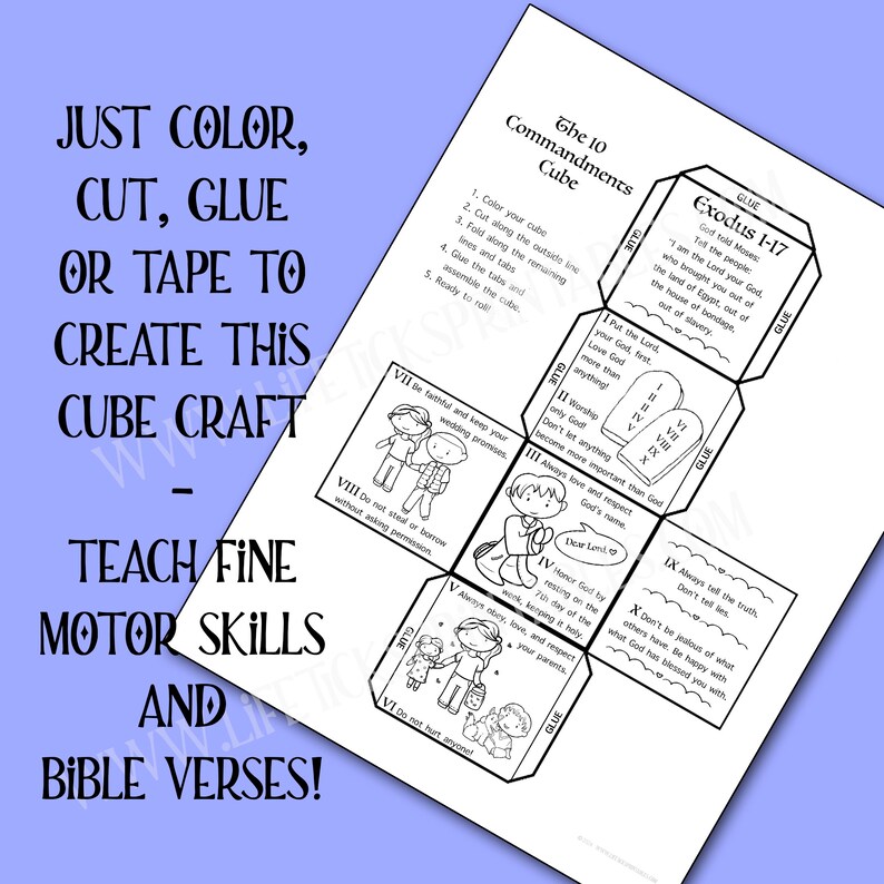 10 Commandments Cube Coloring Craft | Learning Activity | Home, Church ...