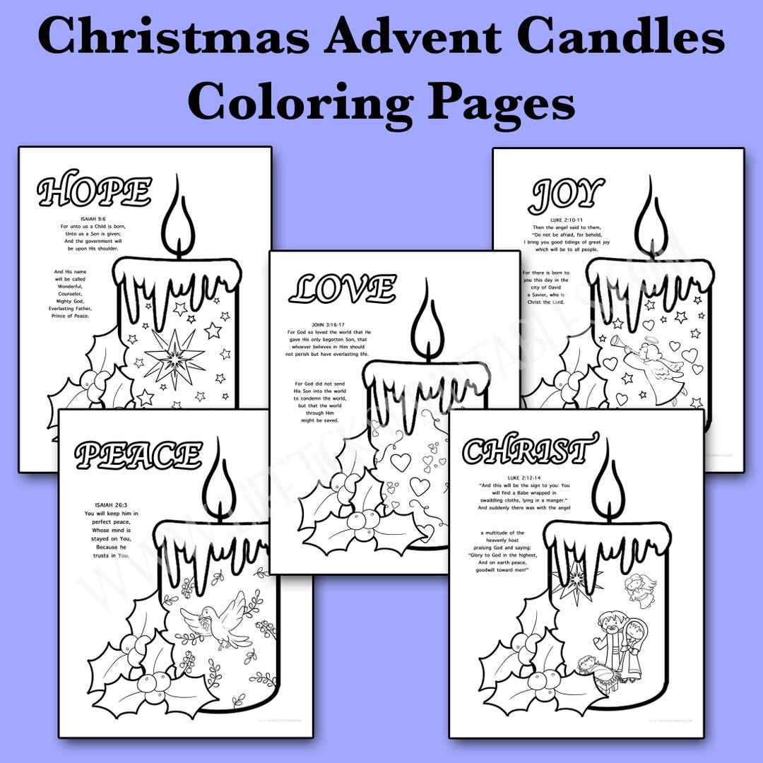 Advent Candles Coloring Pages: Bible Verses, Christmas Activity (PDF ...