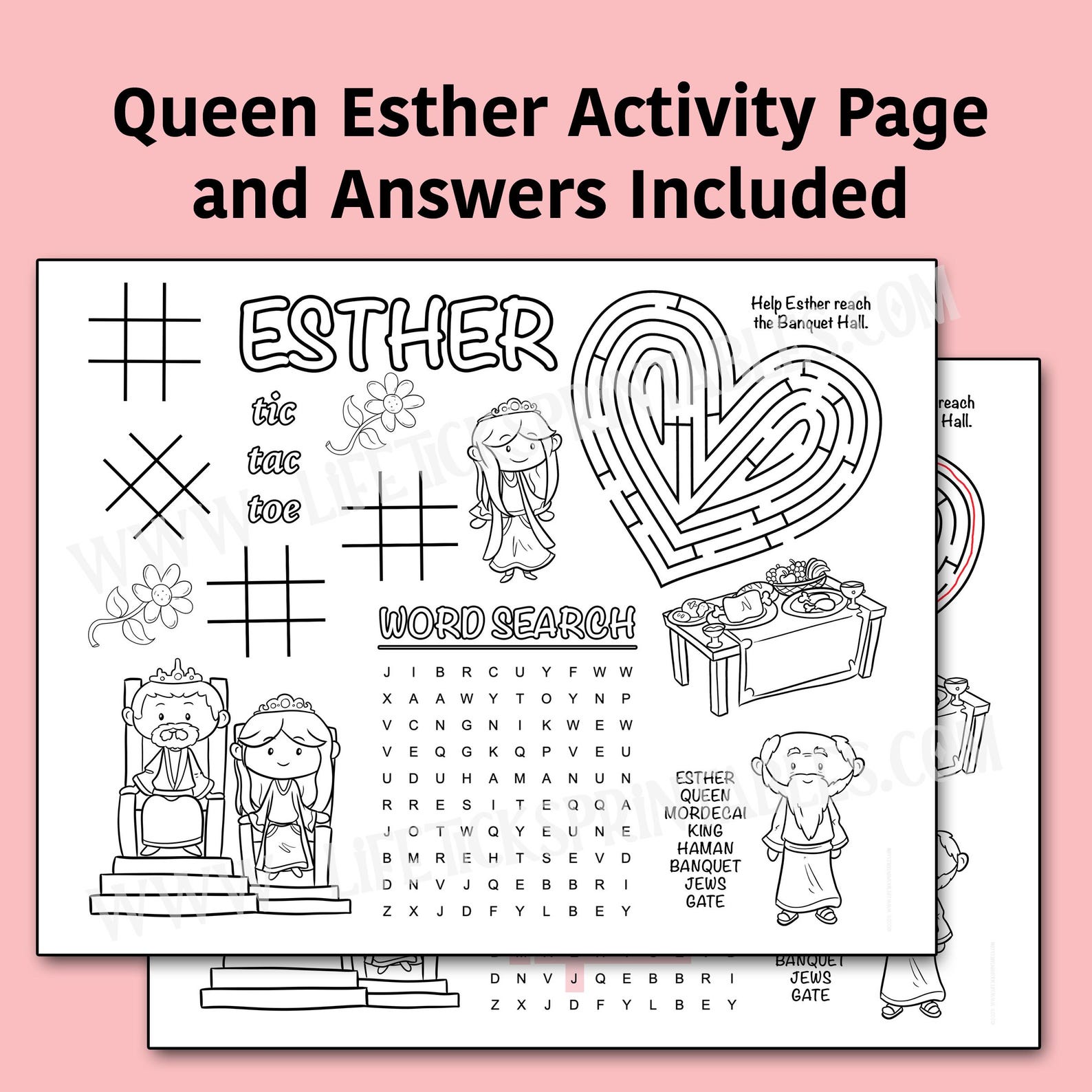 Queen Esther Bible Story Activity: Coloring Page, Word Search, Maze ...