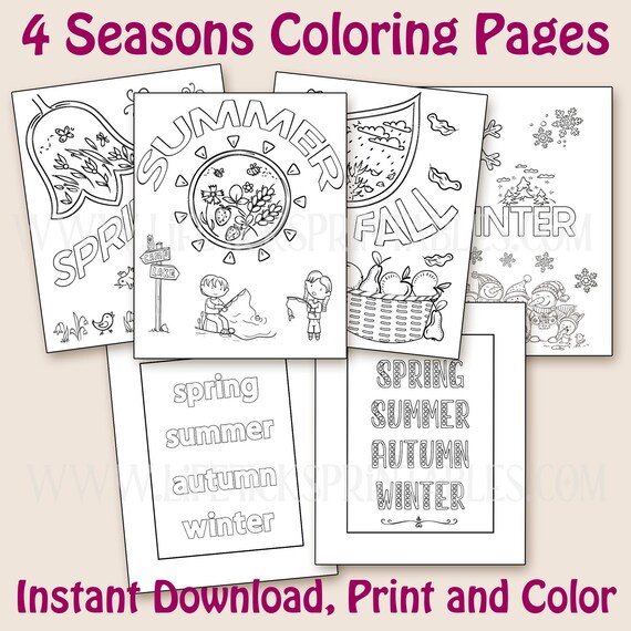 4 Seasons Coloring Sheets Fun Seasonal Coloring Collage - Etsy