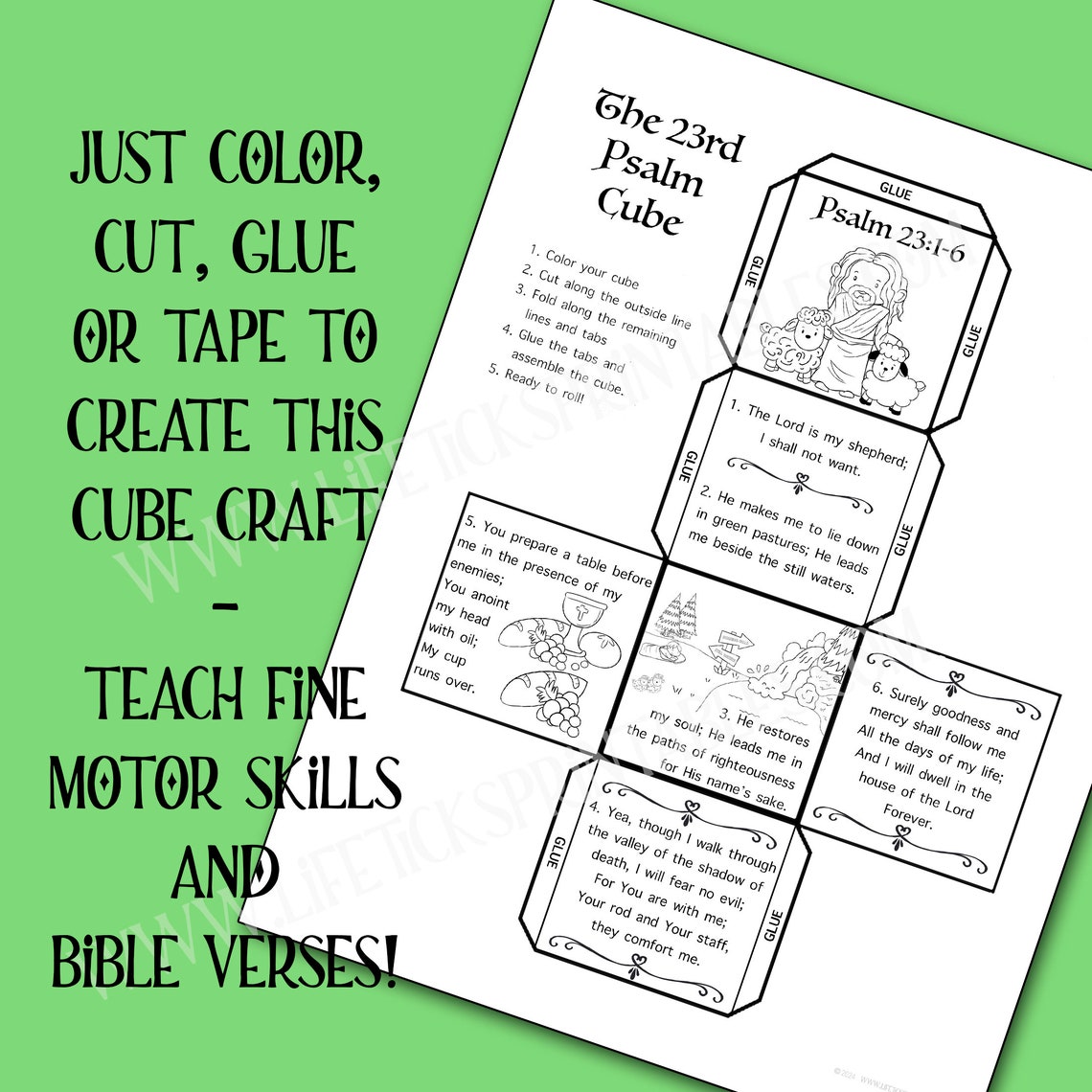 Psalm 23 Coloring Cube Craft: Sunday School Memory Verse (PDF) - Etsy