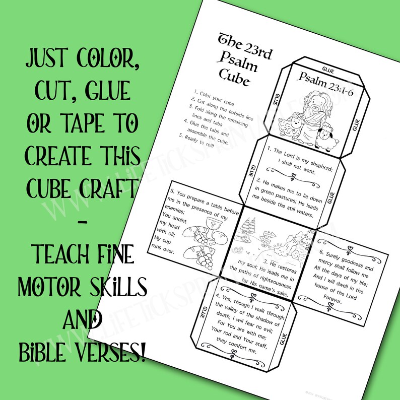 Psalm 23 Cube Coloring Craft | Bible Learning Activity | Home, Church ...