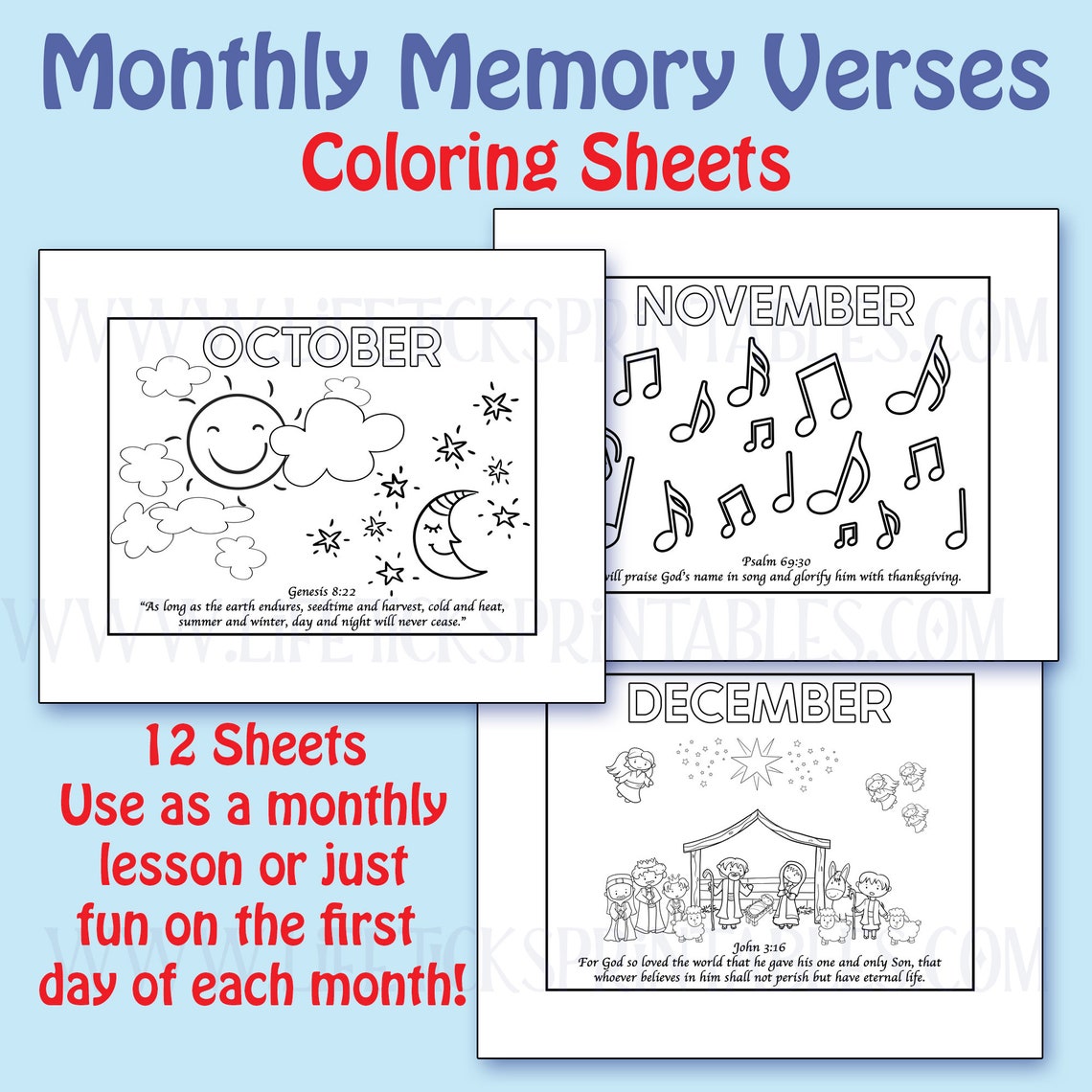 Monthly Memory Verse Coloring Pages Color the Bible Verse - Etsy