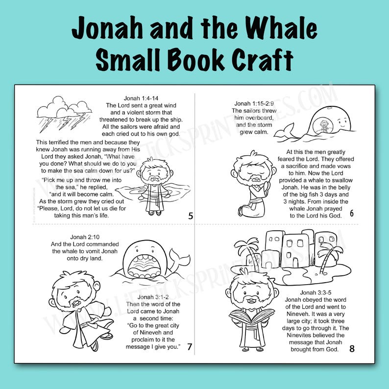 Jonah and the Whale: Small Coloring Book Craft, Bible Story Activity ...