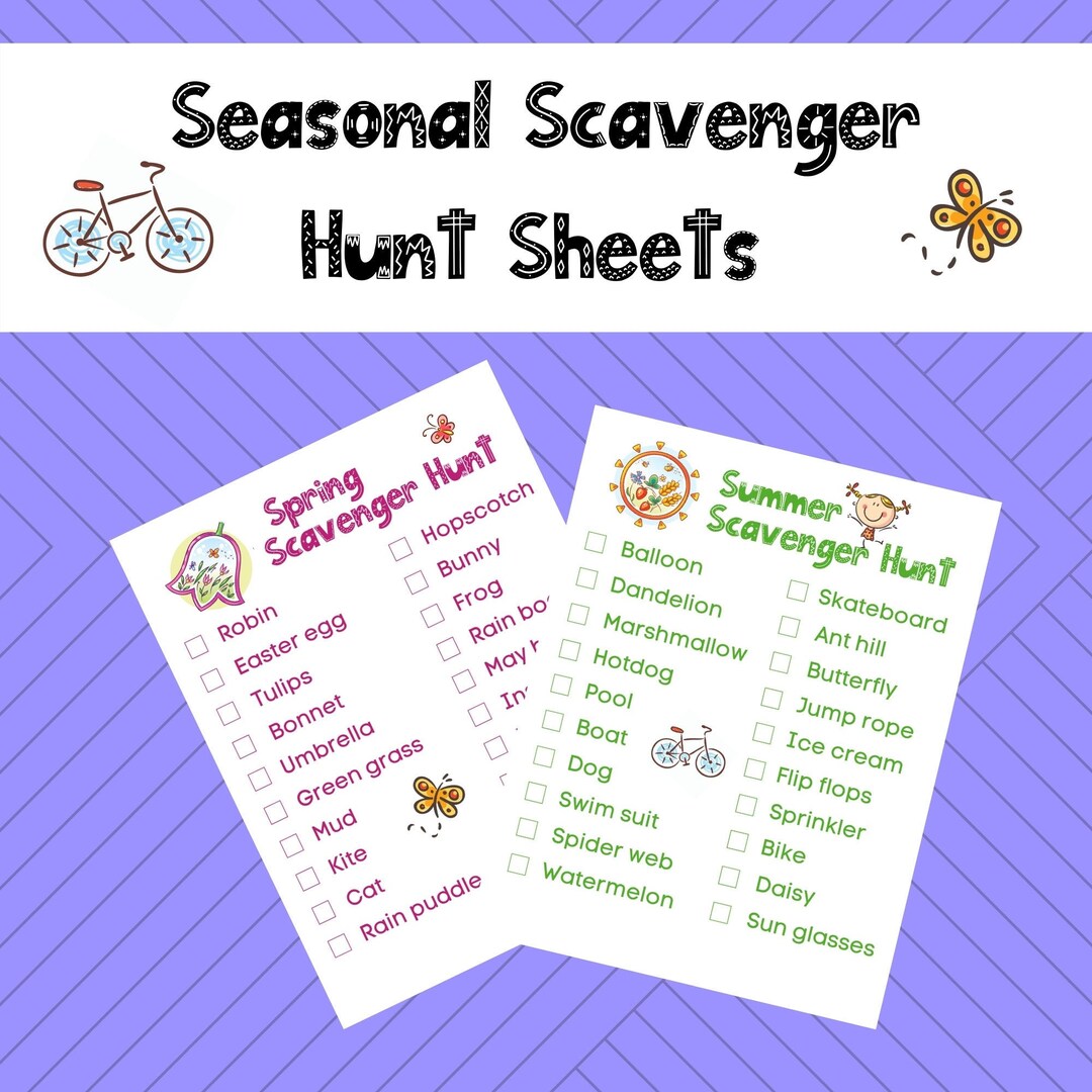 Four Seasons Scavenger Hunt Activity Sheets: Play on Team or Lone ...