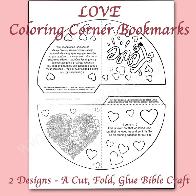 Love Bible Verse Corner Bookmarks Coloring Activity | 1 Corinthians 13 ...