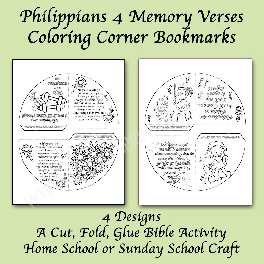Philippians Chapter 4 Corner Bookmark Coloring Activity | 4 Designs ...