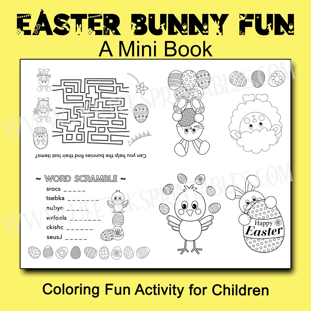 Easter Bunny Fun Coloring Activity Mini Book - Mini Zine for Children ...