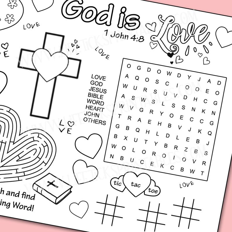 God is Love Activity Page: Bible Coloring, Word Search, Maze (PDF ...