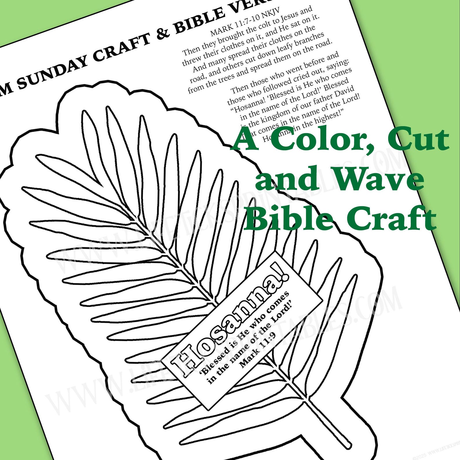 Palm Sunday Hosanna Palm Branch Coloring Craft | Christian Bible Memory ...