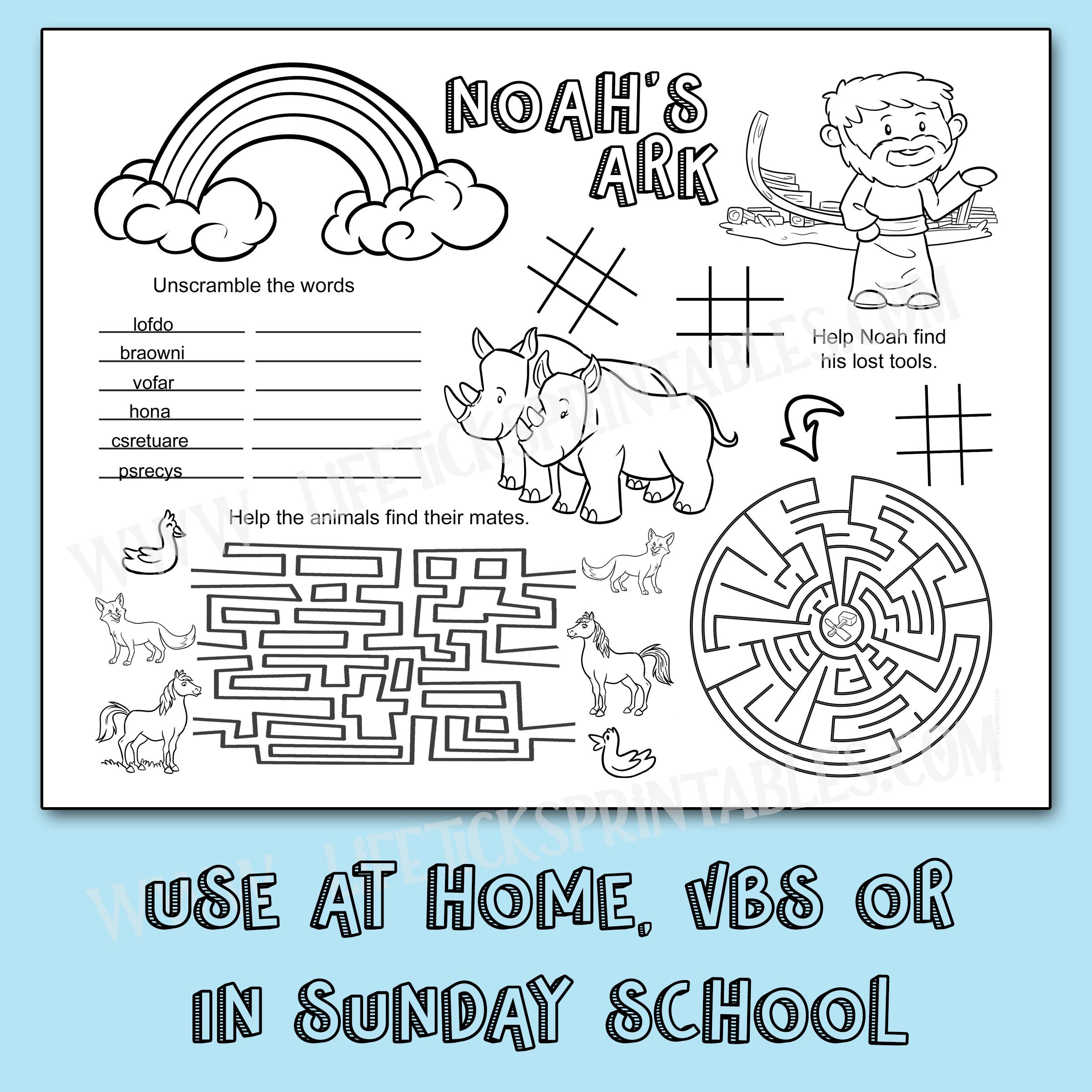 Noah's Ark Activity Page: Bible Story Coloring, Mazes (PDF Download) - Etsy