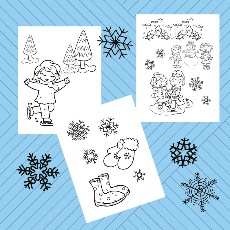 14 Pages of Ice Skating Children Snowflakes Ice Skates Instant ...