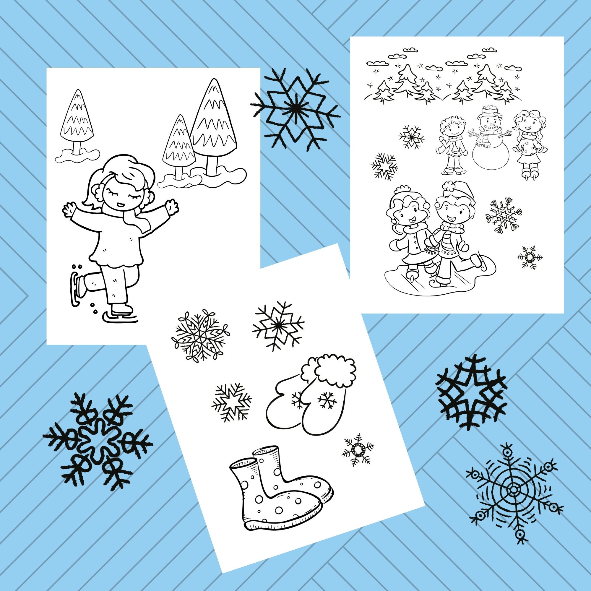 14 Pages of Ice Skating Children | Snowflakes | Ice Skates | Instant ...
