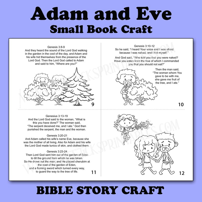 Adam & Eve Bible Story Activity: Genesis Small Coloring Book Craft (PDF ...