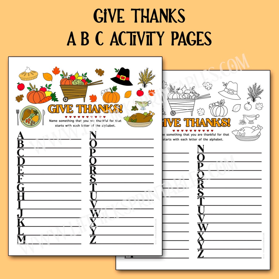 Give Thanks ABC Alphabet Activity Pages | Thanksgiving Word Coloring ...