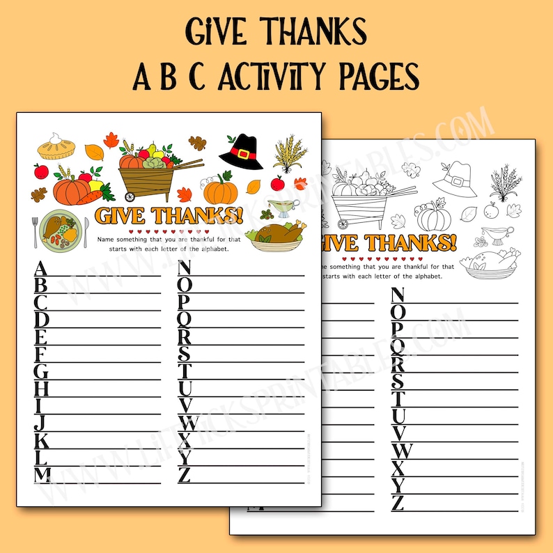 Give Thanks ABC Alphabet Activity Pages | Thanksgiving Word Coloring ...