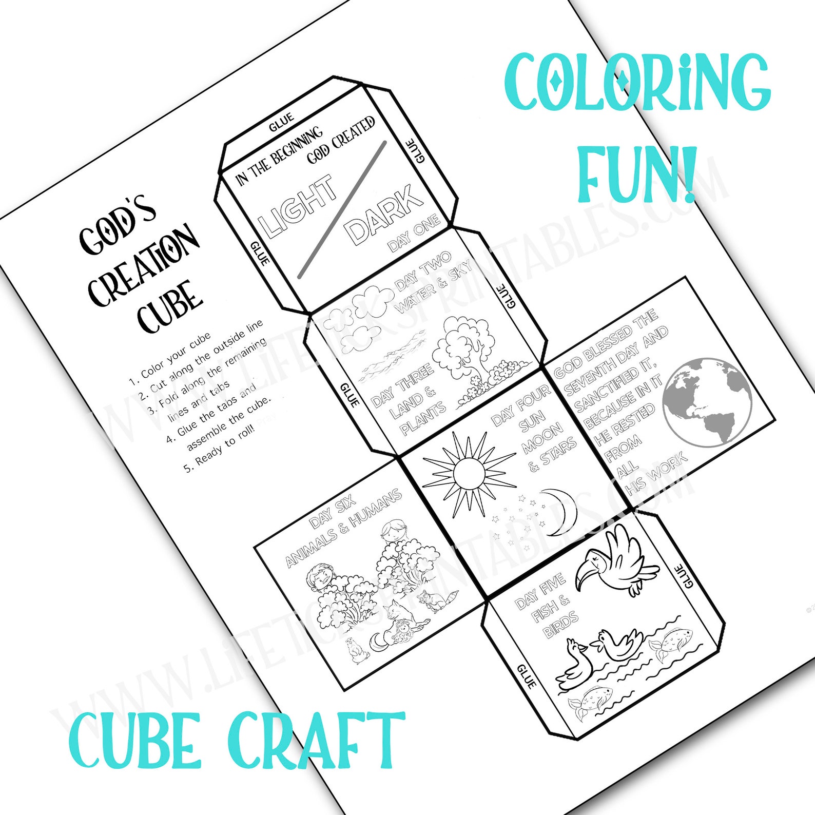 God's Days of Creation Coloring Cube Craft: Sunday School Activity (PDF ...