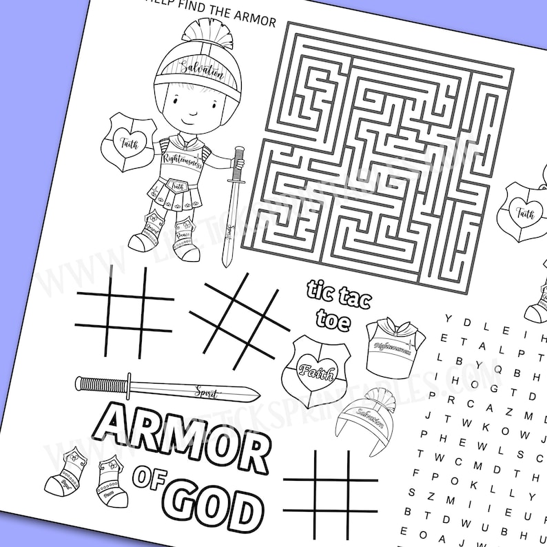Armor of God Activity Page: Bible Coloring, Word Search, Maze (PDF ...