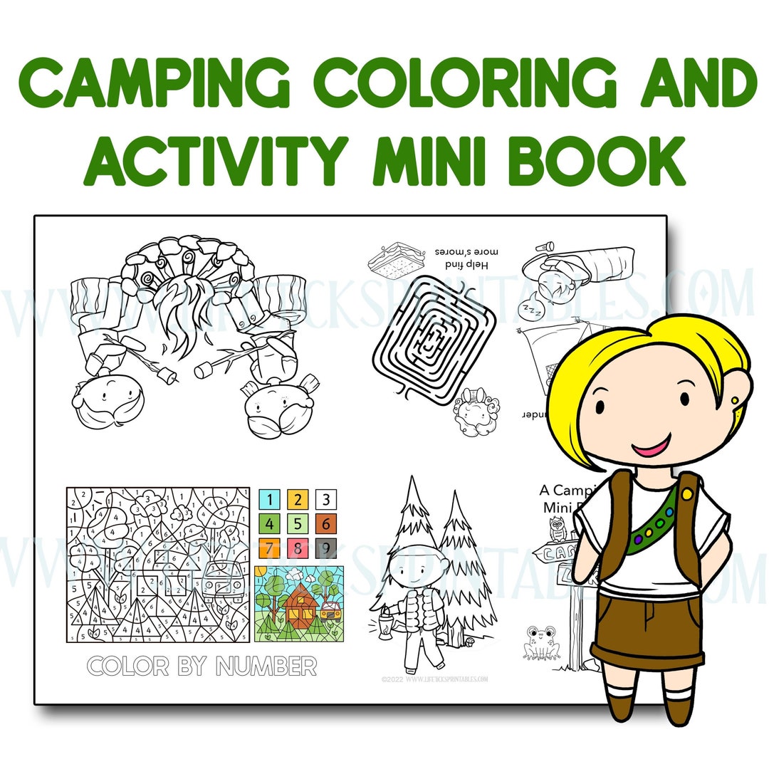 Children Camping Coloring Mini Zine- Mini Book | Color by Number & Maze ...